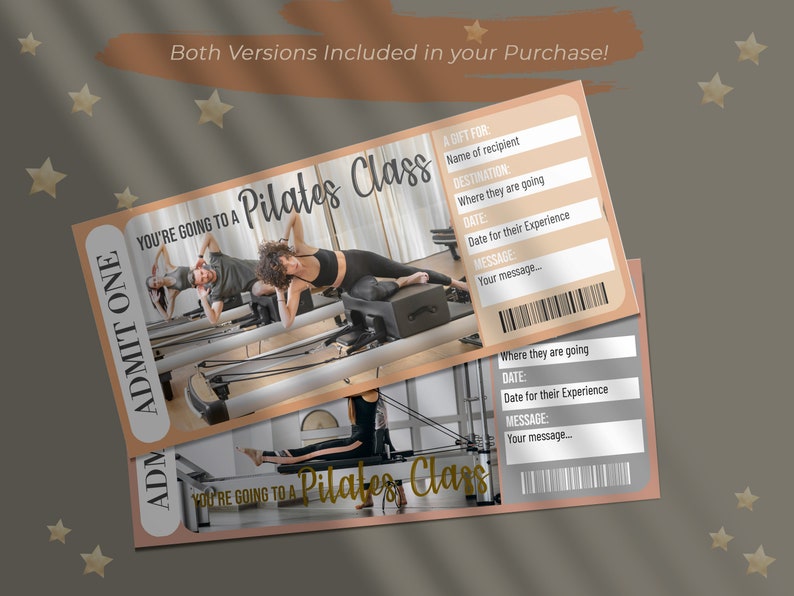 Printable PILATES CLASS Surprise Gift Reveal Ticket, Customizable ...