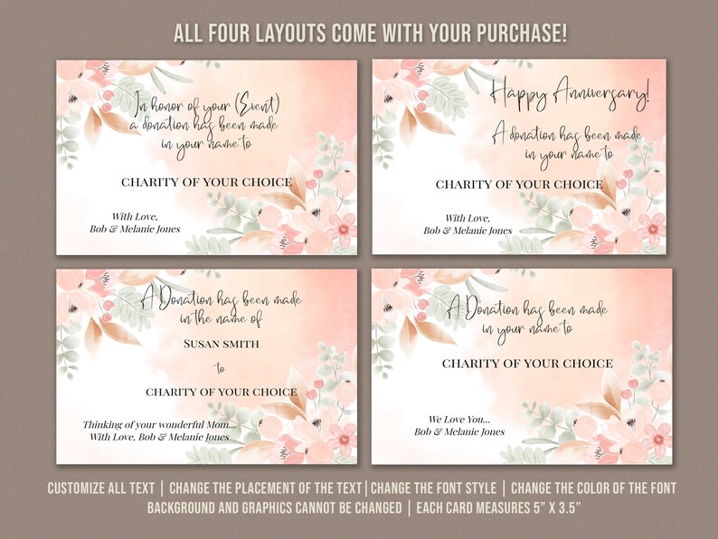 Printable DONATION ENCLOSURE CARD, Editable Donation Card, Donation in ...