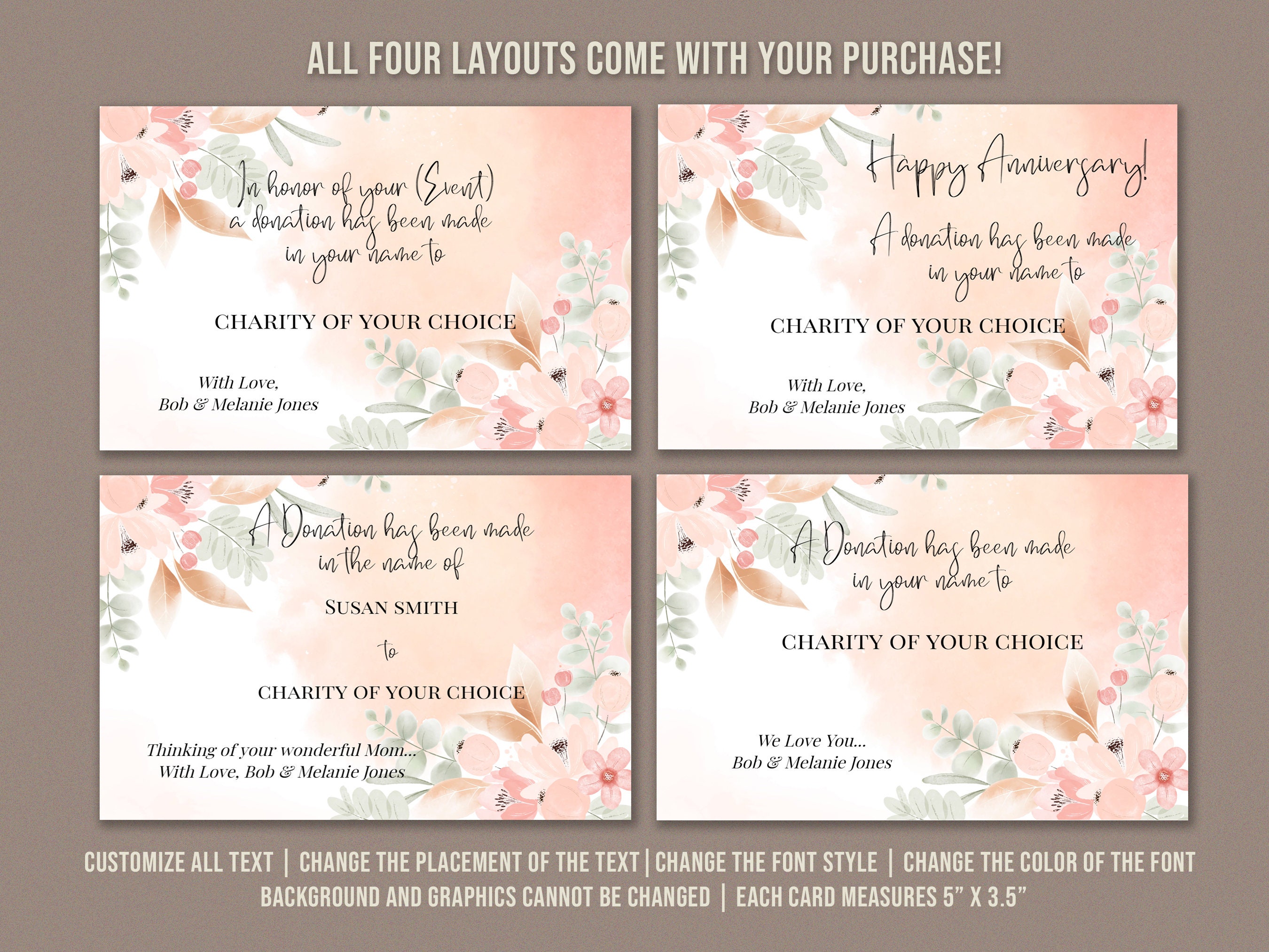 Printable DONATION ENCLOSURE CARD, Editable Donation Card, Donation in ...