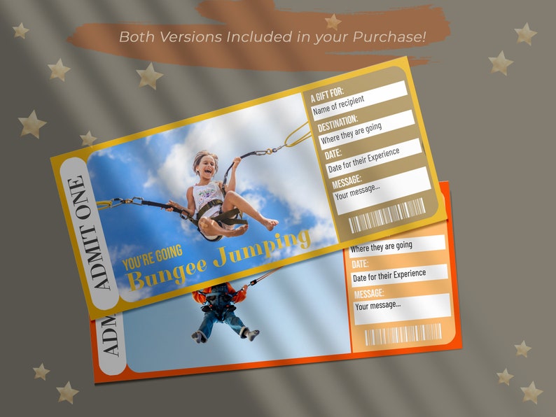 Printable KIDS BUNGEE JUMPING Surprise Reveal Ticket, Gift Voucher ...