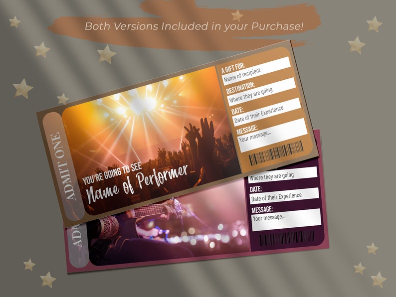 Printable CONCERT TICKET, Surprise Gift Reveal, Customizable Voucher ...