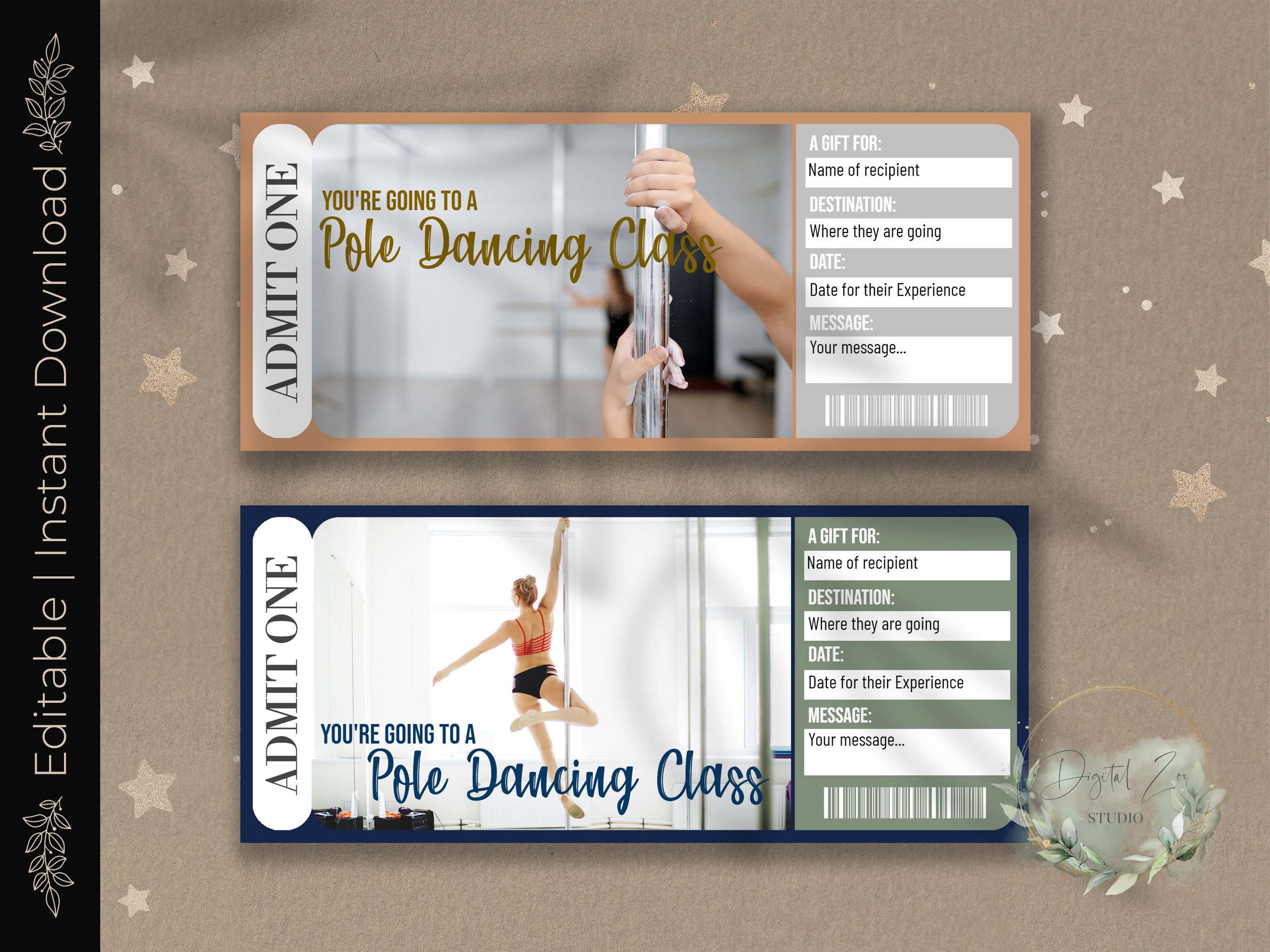 Printable POLE DANCING CLASSES Surprise Reveal Ticket, Gift Voucher ...