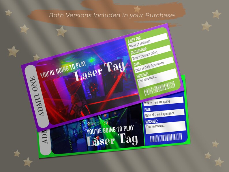 Printable LASER TAG Surprise Reveal Ticket, Gift Voucher, Editable ...