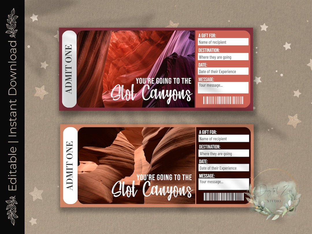 Printable SLOT CANYONS TRIP Surprise Reveal Ticket, Gift Voucher ...