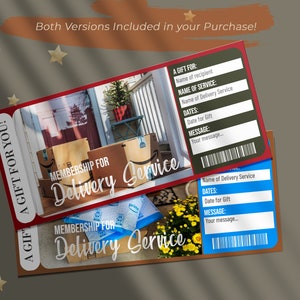 Printable DELIVERY SERVICE MEMBERSHIP Surprise Reveal Ticket, Gift ...