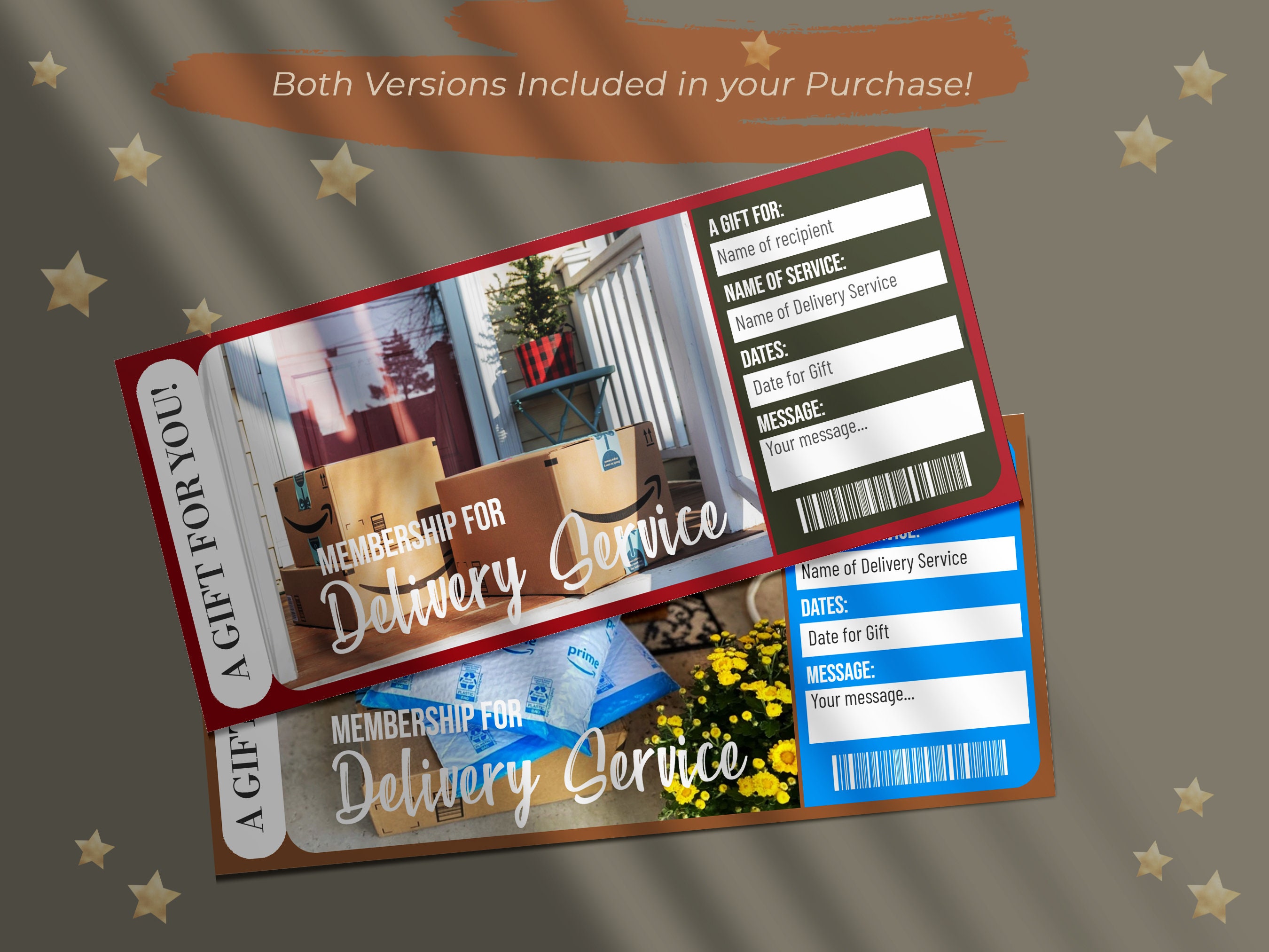 Printable DELIVERY SERVICE MEMBERSHIP Surprise Reveal Ticket, Gift ...