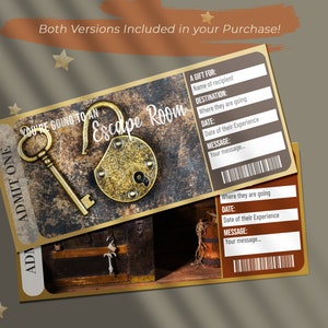Printable ESCAPE ROOM Surprise Reveal Ticket, Gift Voucher, Editable ...