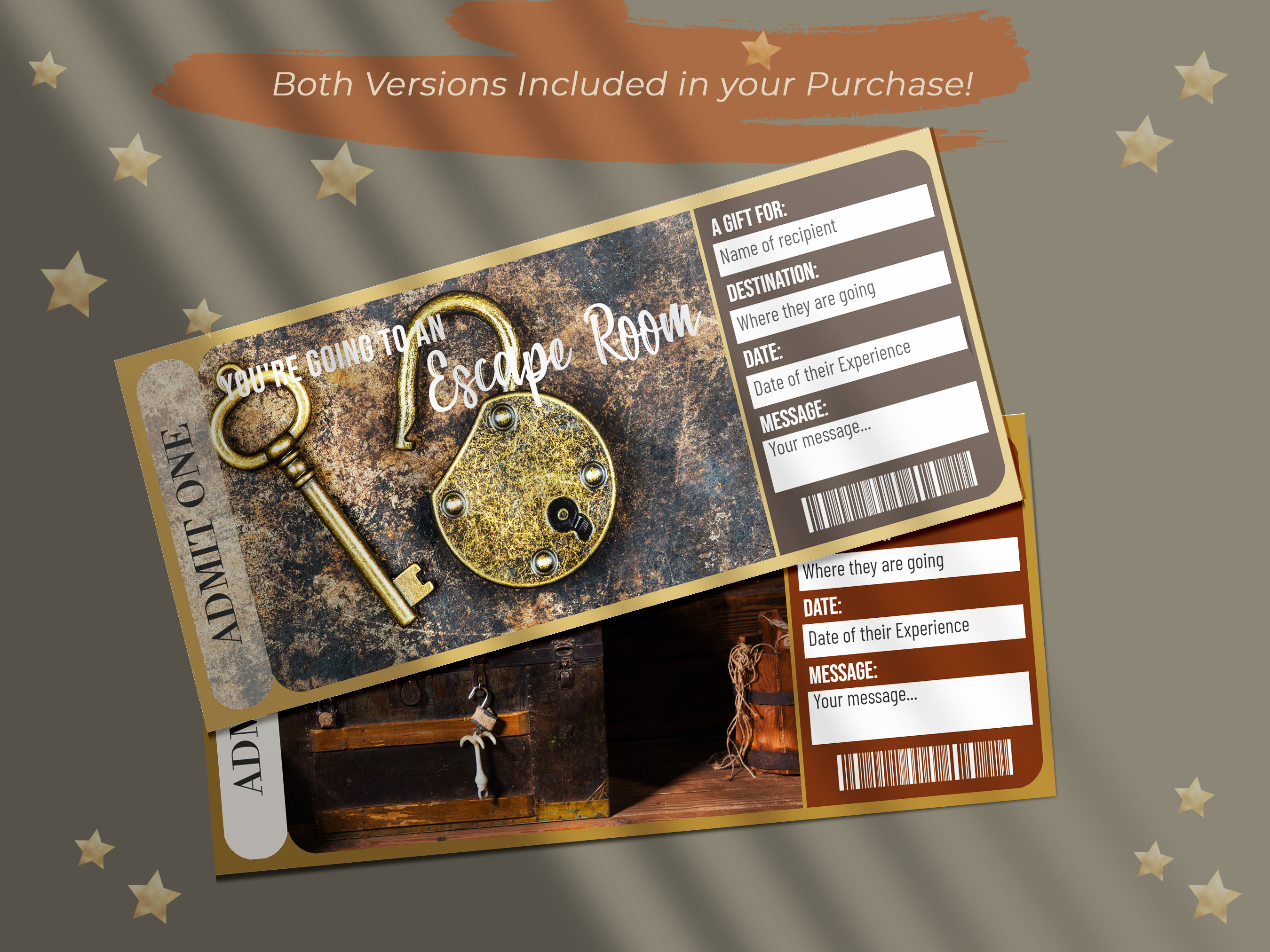 Printable ESCAPE ROOM Surprise Reveal Ticket, Gift Voucher, Editable ...