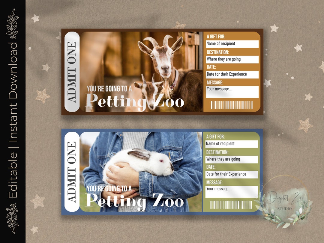 Printable PETTING ZOO Surprise Reveal Ticket, Petting Farm, Pet Baby ...
