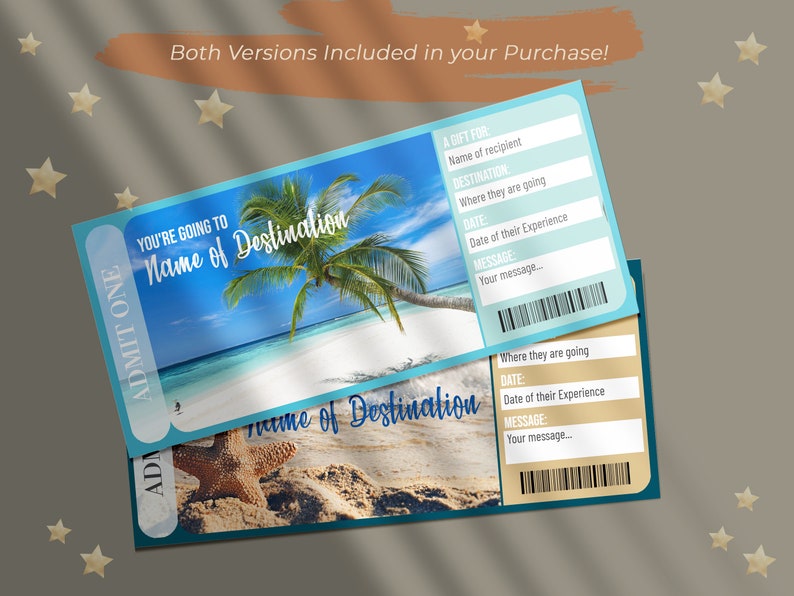 Printable BEACH VACATION Surprise Reveal Ticket, TROPICAL Vacation Gift ...