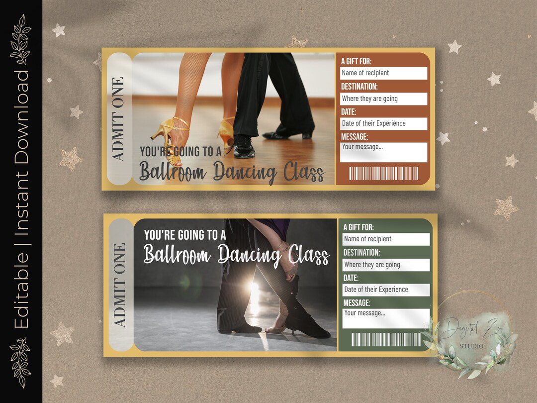 BALLROOM DANCE CLASS Surprise Gift Reveal Ticket, Customizable (digital ...
