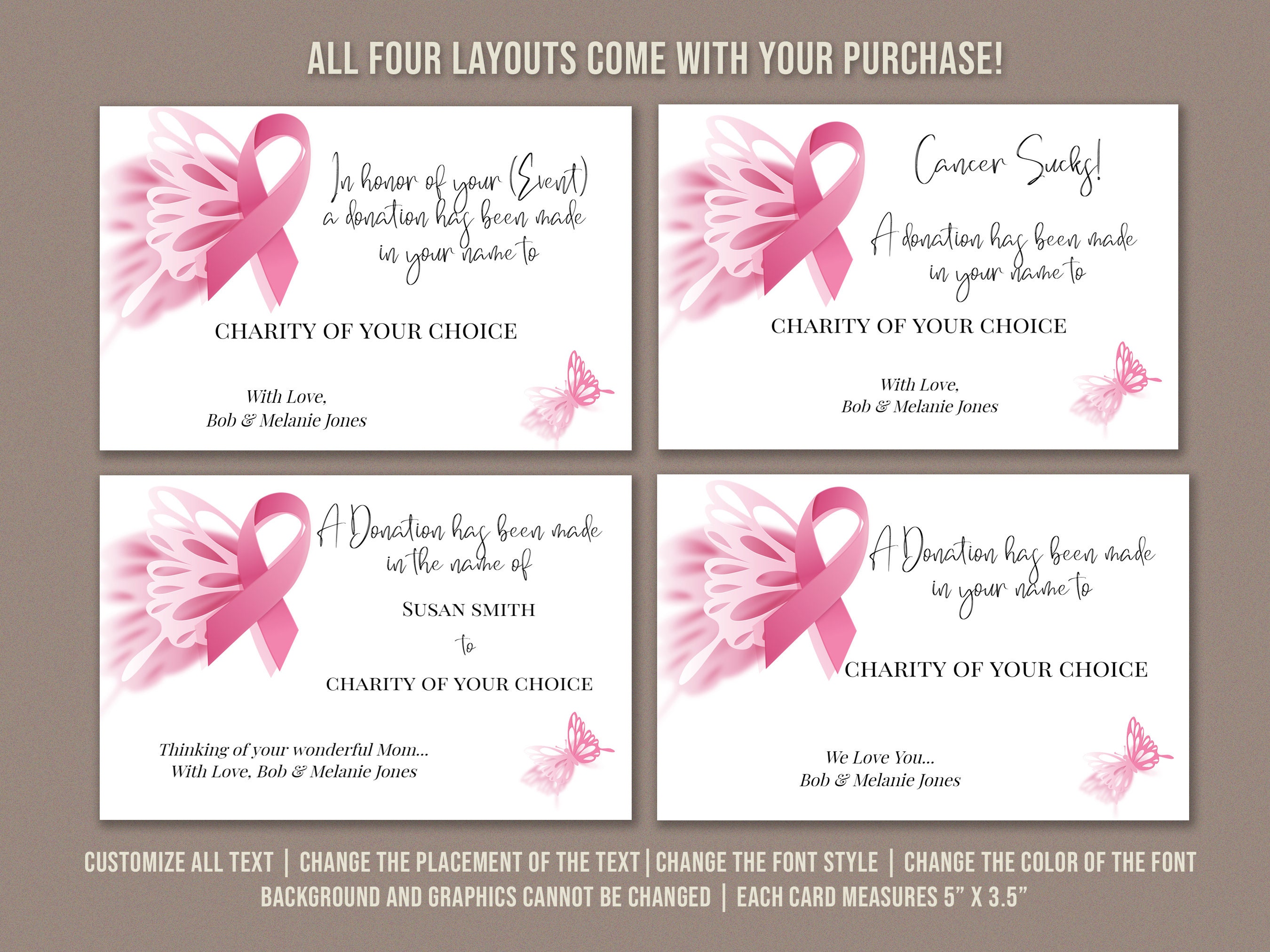 Printable DONATION ENCLOSURE CARD, Editable Breast Cancer Donation ...