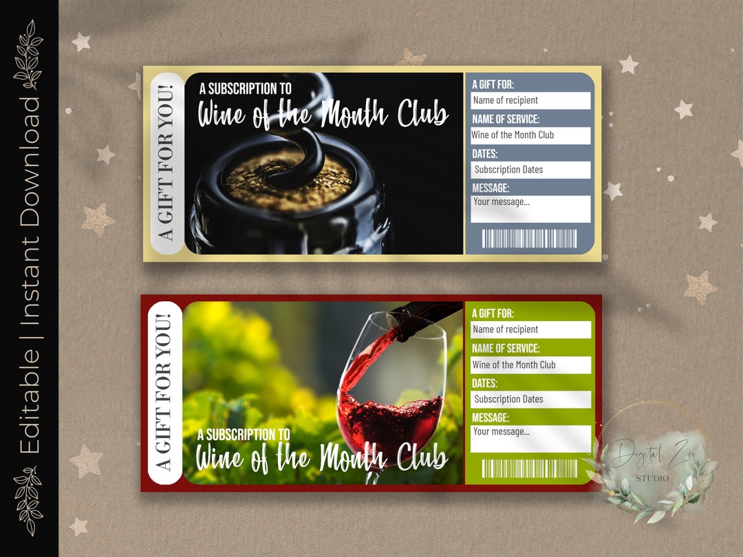 WINE of the Month Club Surprise Gift Reveal Ticket, Customizable ...