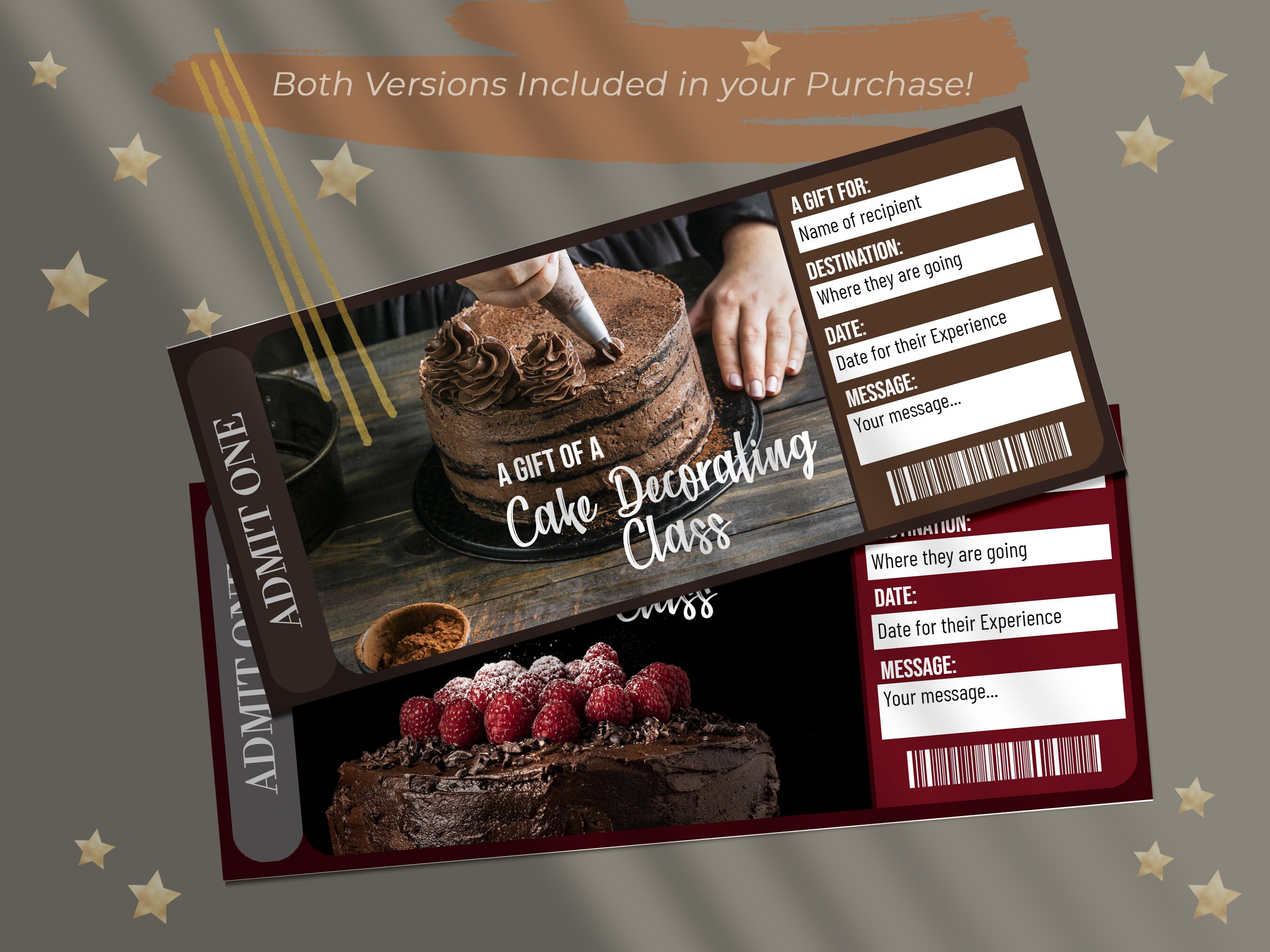 Printable CAKE DECORATING CLASS Surprise Reveal Ticket, Gift Voucher ...