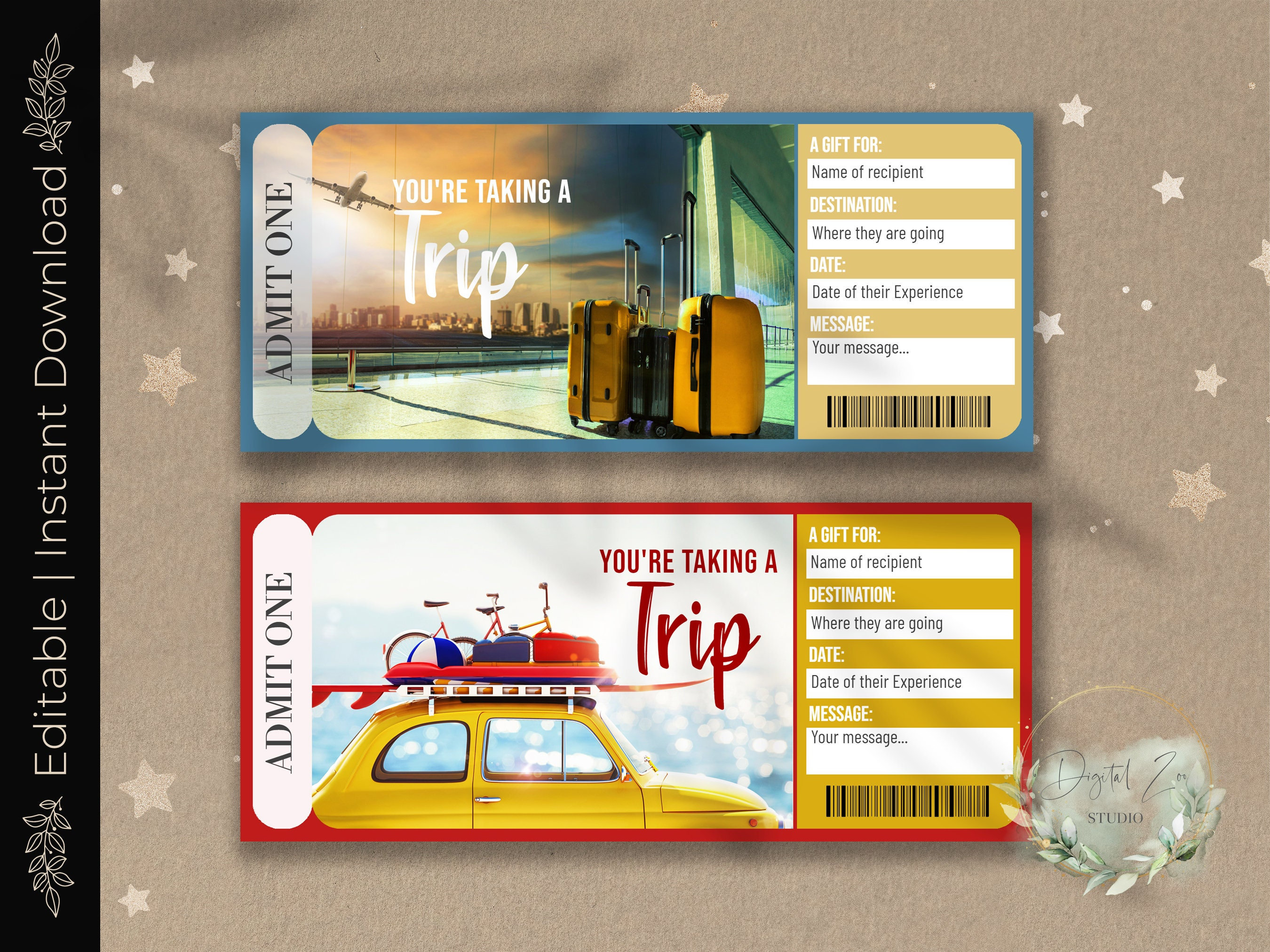 Printable VACATION or TRIP Surprise Reveal Ticket, ADVENTURE Gift ...