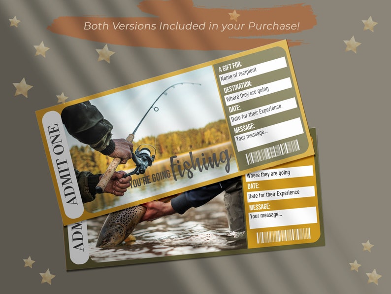 Printable FISHING TRIP Surprise Reveal Ticket, Gift Voucher, Editable ...
