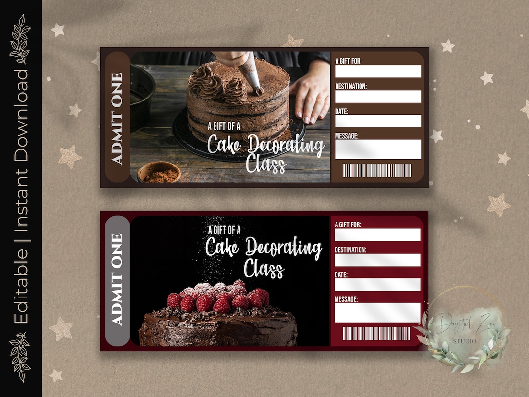 Printable CAKE DECORATING CLASS Surprise Reveal Ticket, Gift Voucher ...