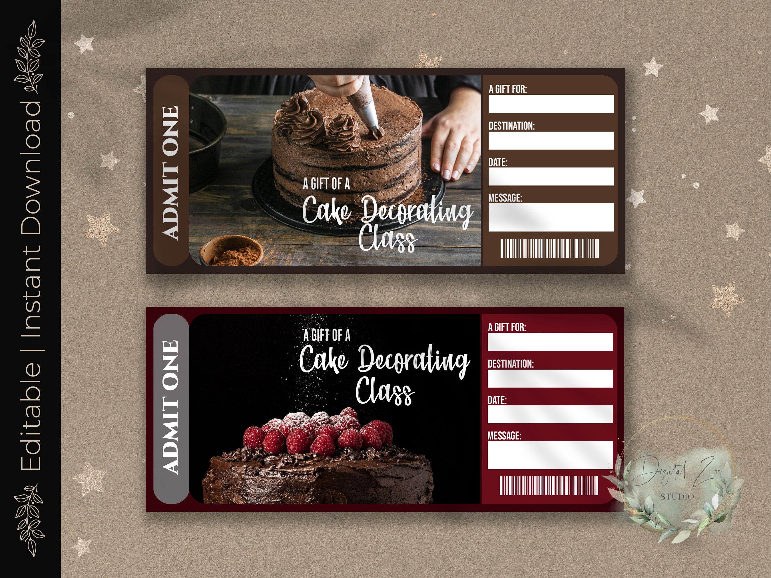 Printable CAKE DECORATING CLASS Surprise Reveal Ticket, Gift Voucher ...