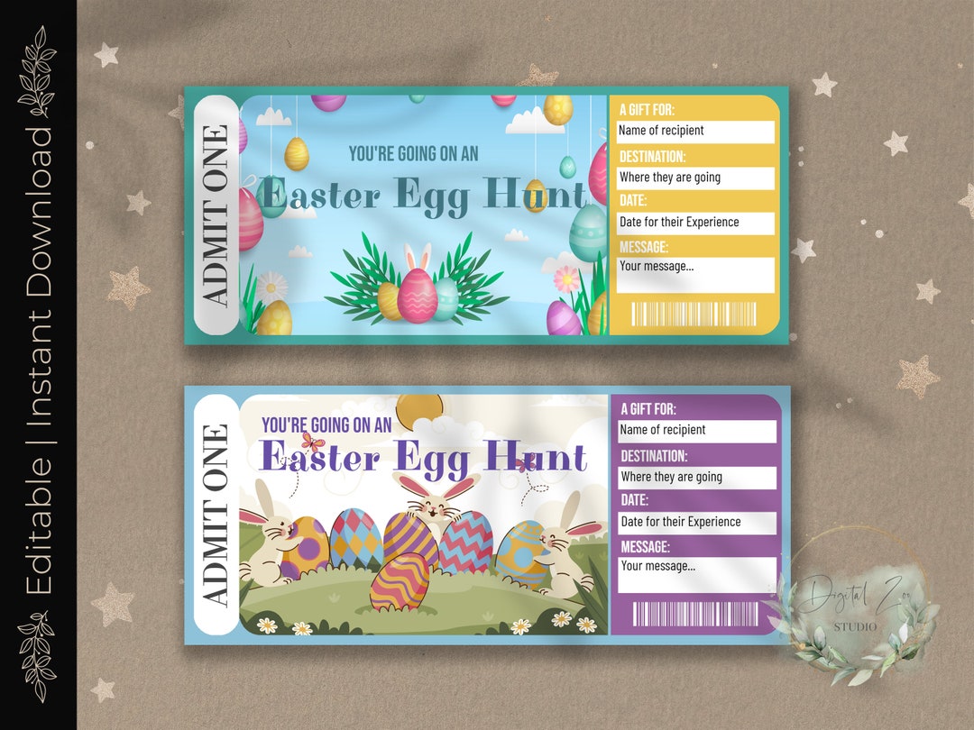 Printable EASTER EGG HUNT Surprise Reveal Ticket, Gift for Kids, Easter ...