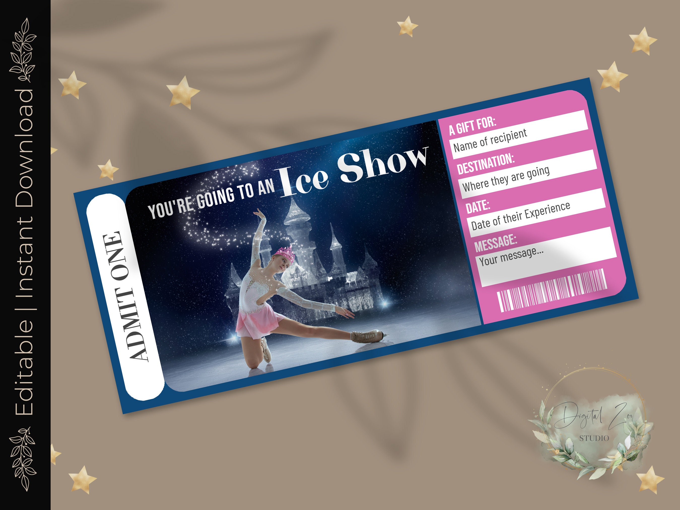 Printable ICE SHOW Surprise Reveal Ticket, Gift Voucher, Editable Event ...