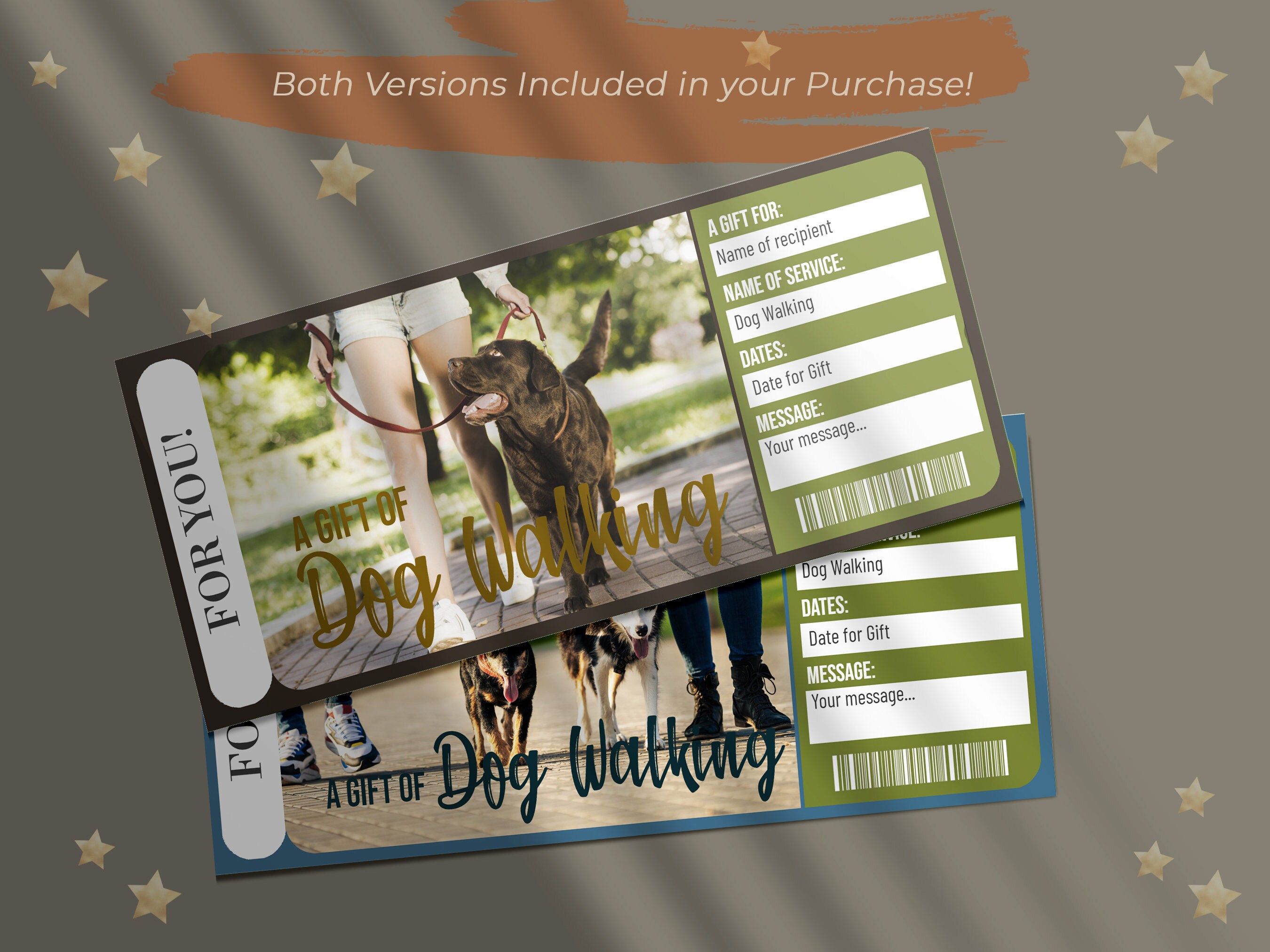 Printable DOG WALKING Surprise Reveal Ticket, Gift Voucher, Editable ...