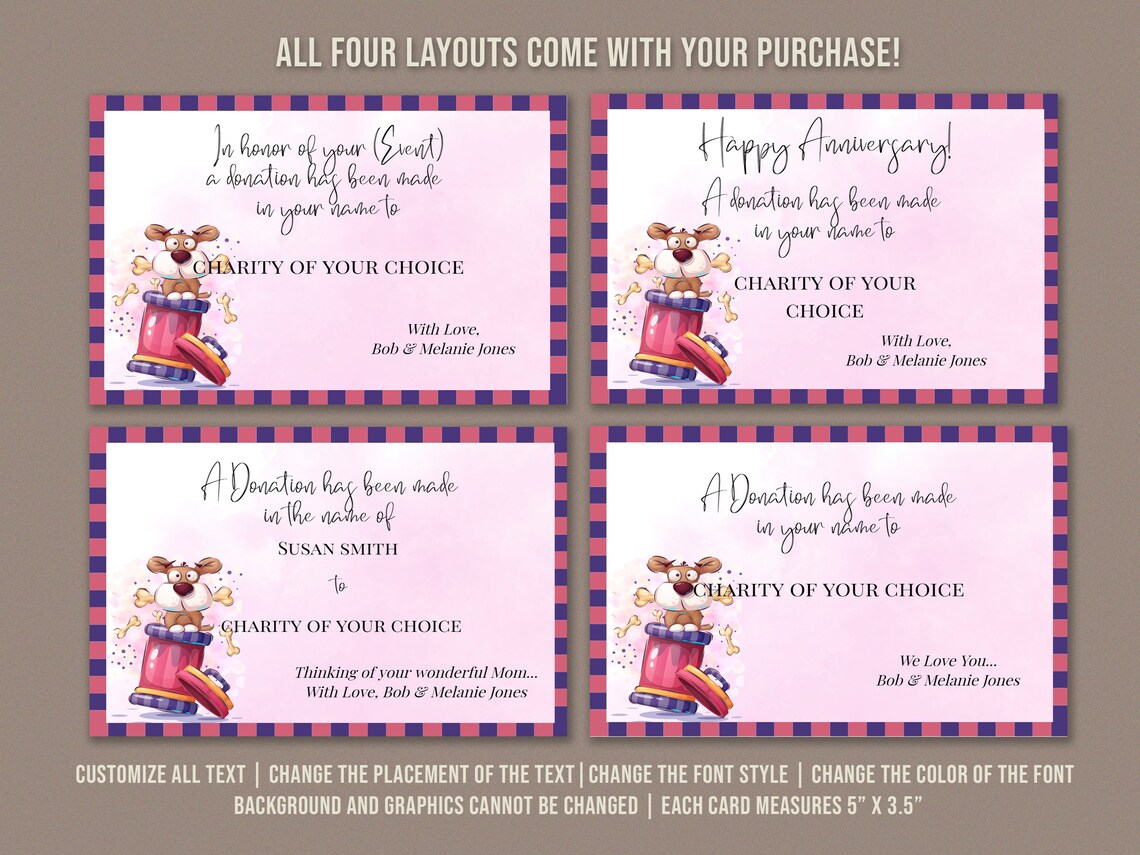 Printable Dog DONATION ENCLOSURE CARD, Editable Donation Card, Donation ...
