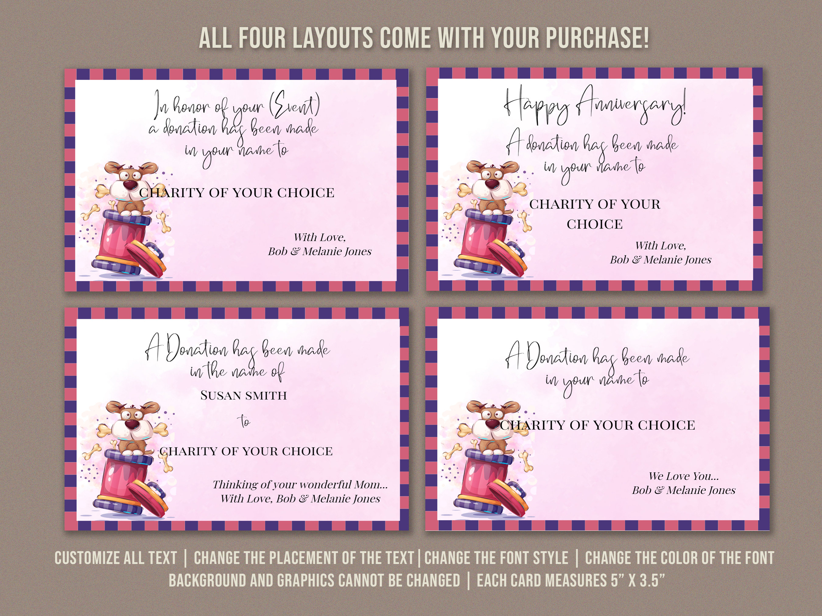 Printable Dog DONATION ENCLOSURE CARD, Editable Donation Card, Donation ...