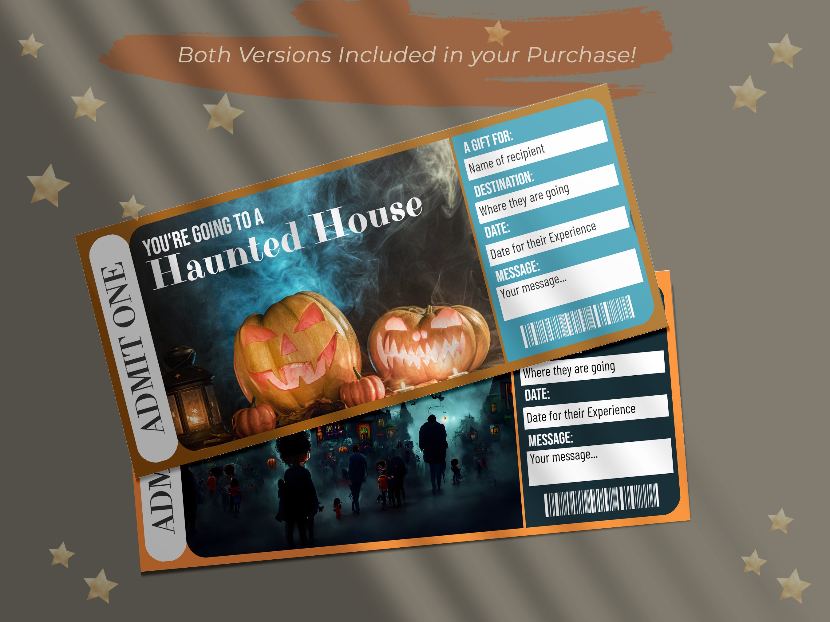 Printable HAUNTED HOUSE Surprise Reveal Ticket, Gift Voucher, HALLOWEEN ...