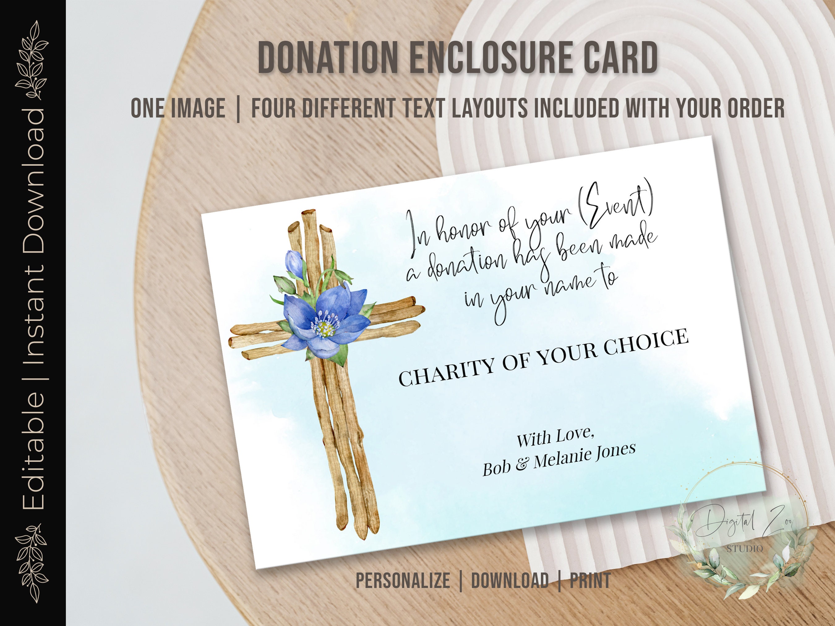 Printable Cross DONATION ENCLOSURE CARD, Editable Donation Card ...