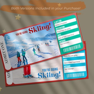 Printable Kids SKIING Surprise Reveal Ticket, Gift Voucher, Editable ...