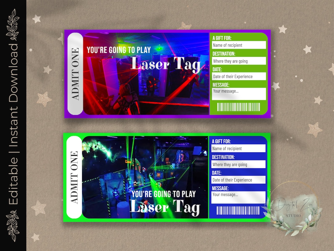 Printable LASER TAG Surprise Gift Reveal Ticket, Customizable (digital ...