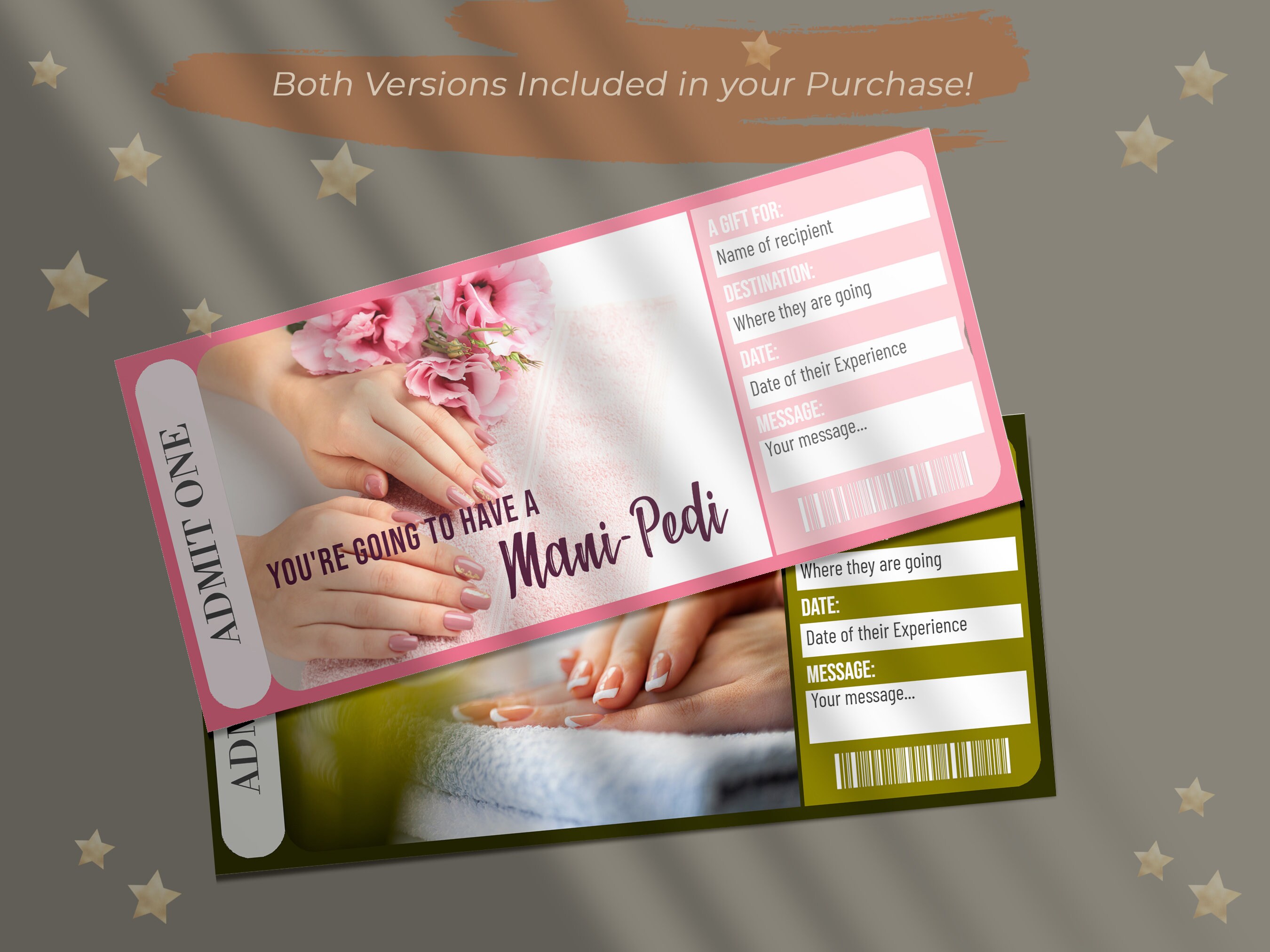 Printable MANI-PEDI Surprise Reveal Ticket, Gift Voucher, Editable ...