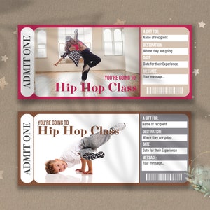 Printable HIP HOP CLASS Surprise Reveal Ticket, Gift Voucher, Editable ...