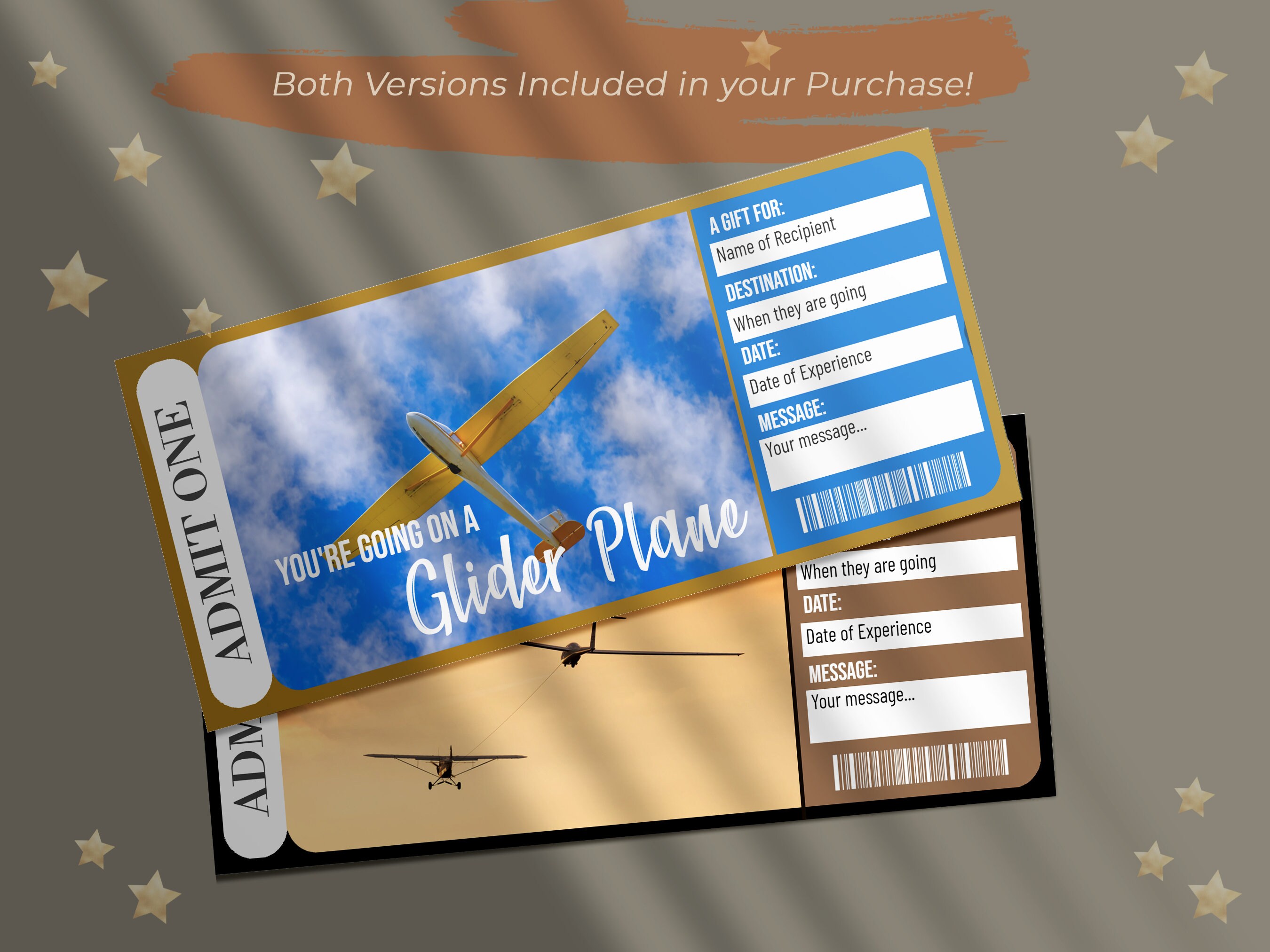 Printable GLIDER PLANE Surprise Reveal Ticket, Gift Voucher, SAILPLANE ...