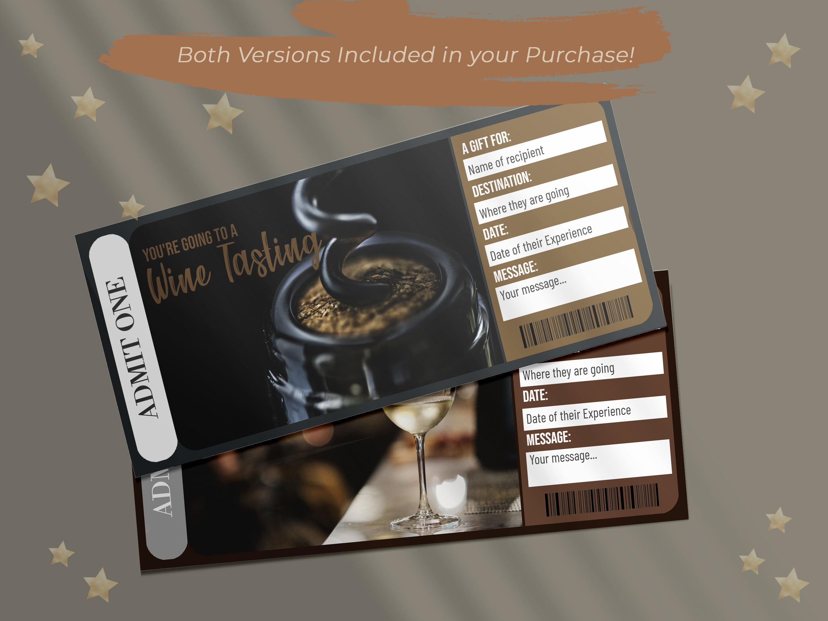 Printable WINE TASTING Surprise Reveal Ticket, Gift Voucher, Editable ...