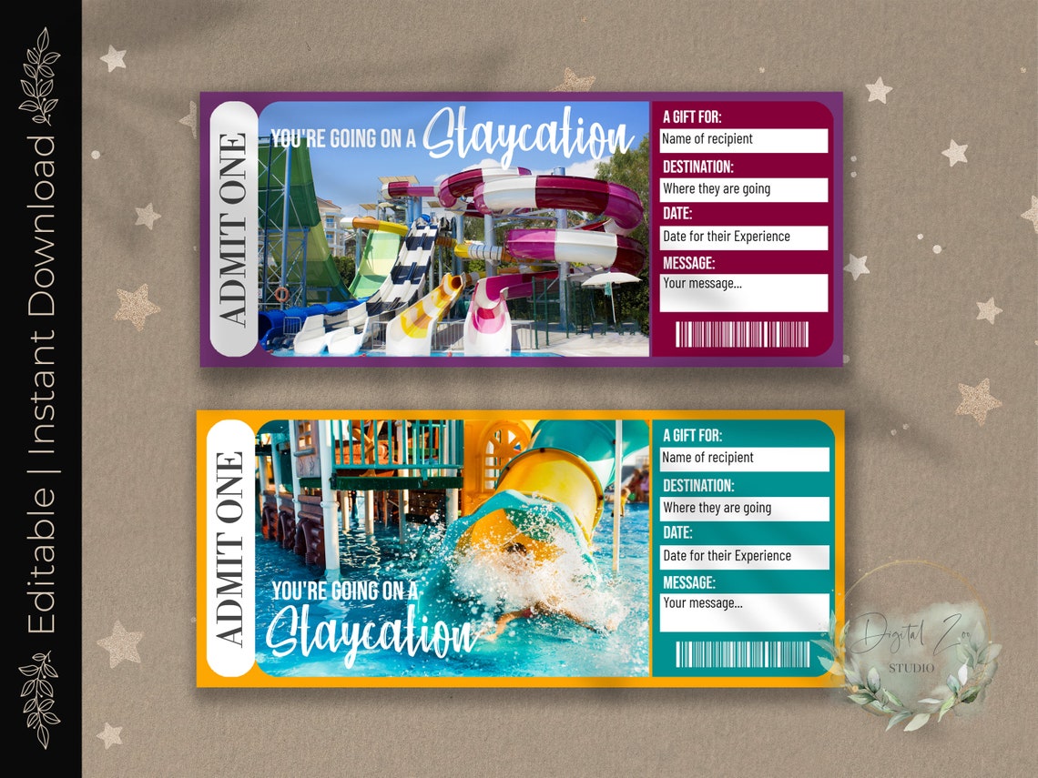 Printable STAYATION for KIDS Surprise Reveal Ticket, Gift Voucher ...