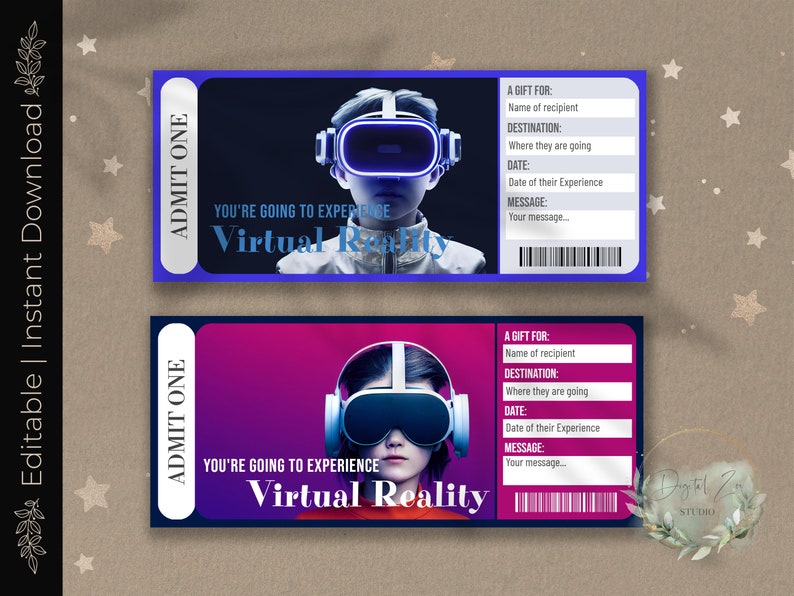 Printable Kids VIRTUAL REALITY Surprise Reveal Ticket, Gift Voucher ...