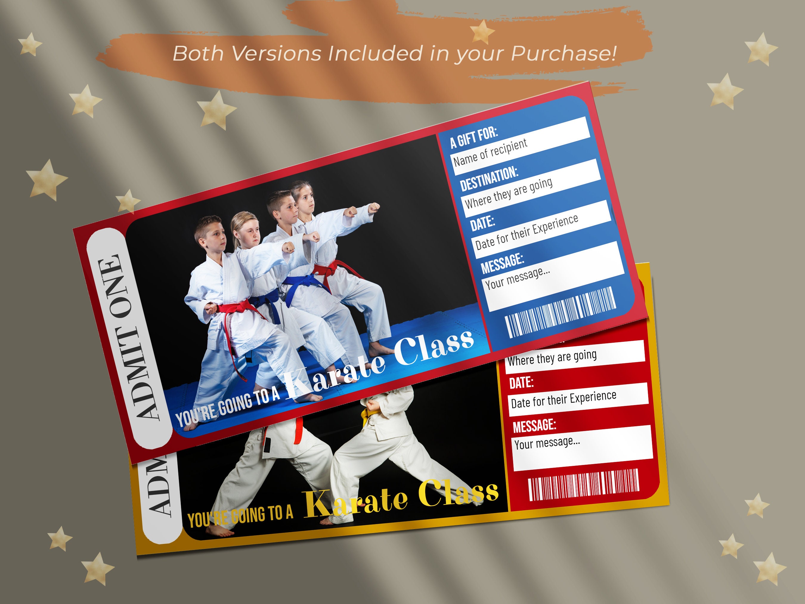 Printable KARATE CLASS Surprise Reveal Ticket, Minimalist Gift, Martial ...