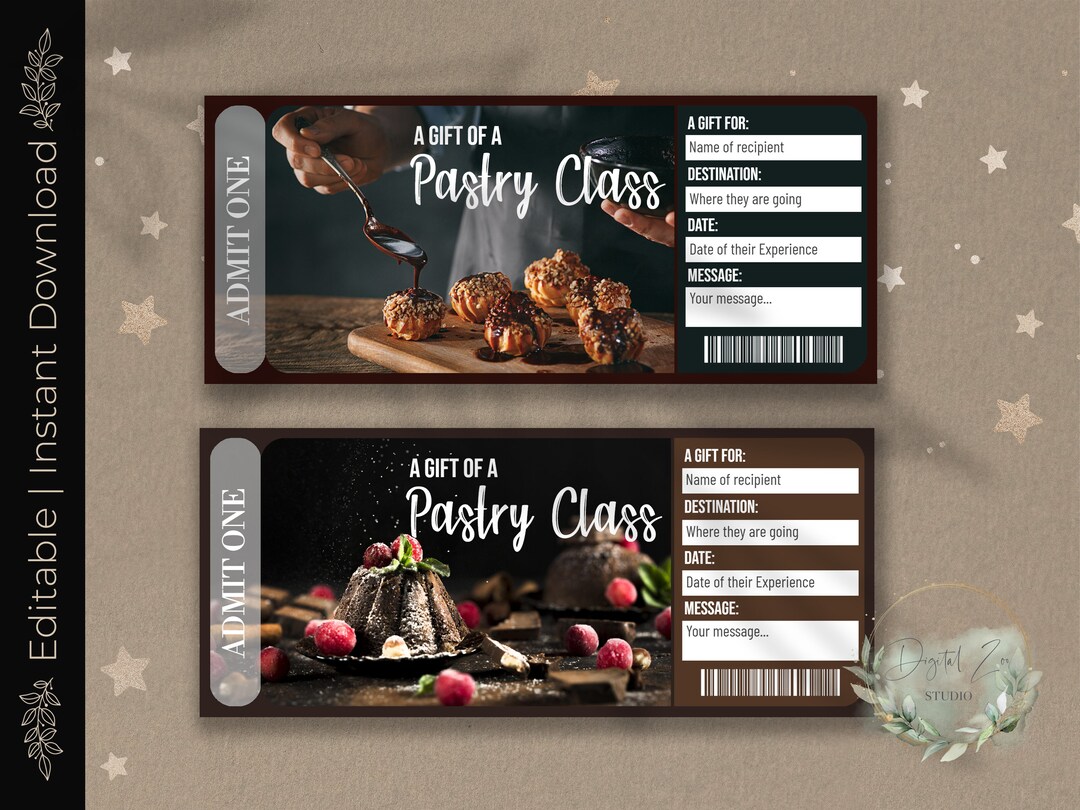 Printable PASTRY CLASS Surprise Gift Reveal Ticket, Customizable ...