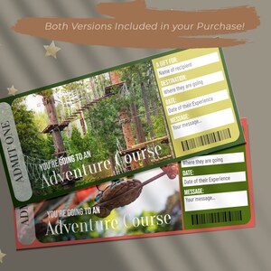 Printable ADVENTURE COURSE Surprise Reveal Ticket, Gift Voucher ...