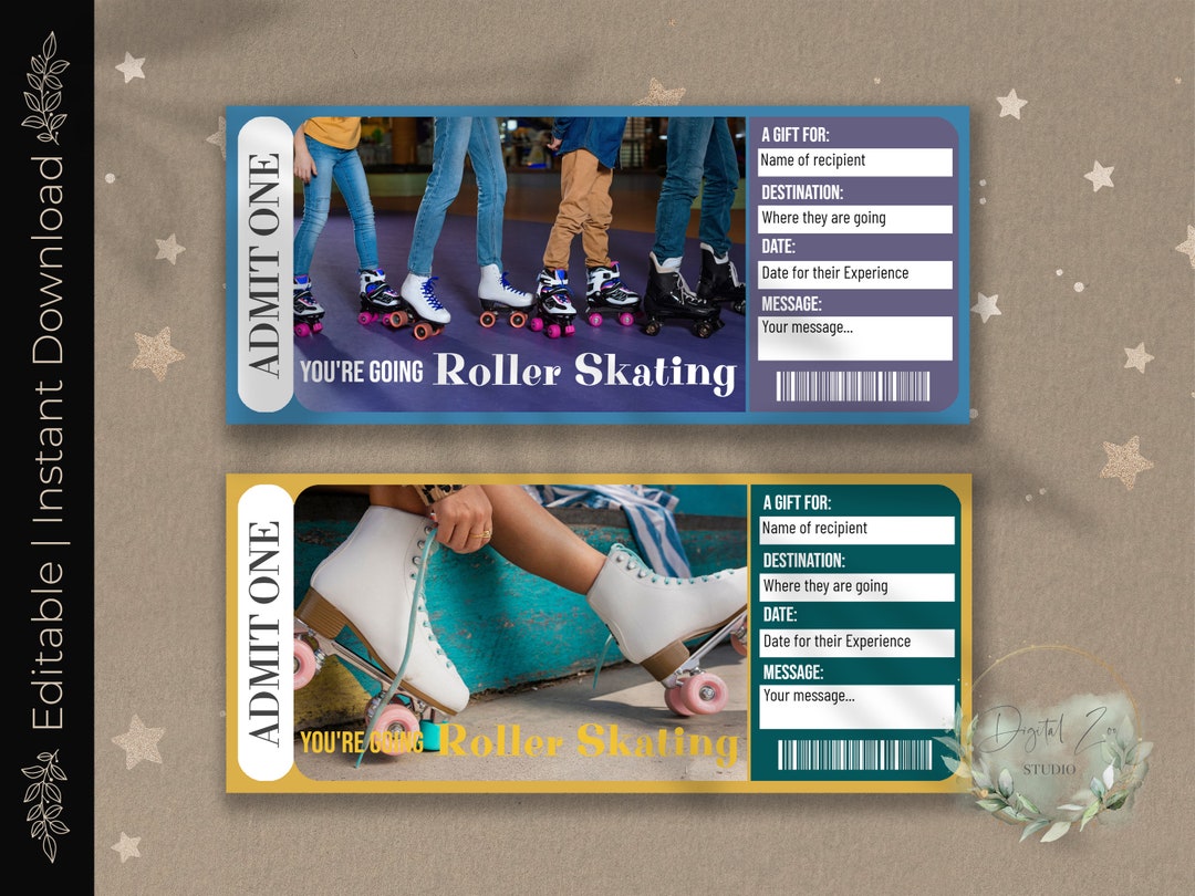 Printable ROLLER SKATING Surprise Reveal Ticket, Gift Voucher, Editable ...