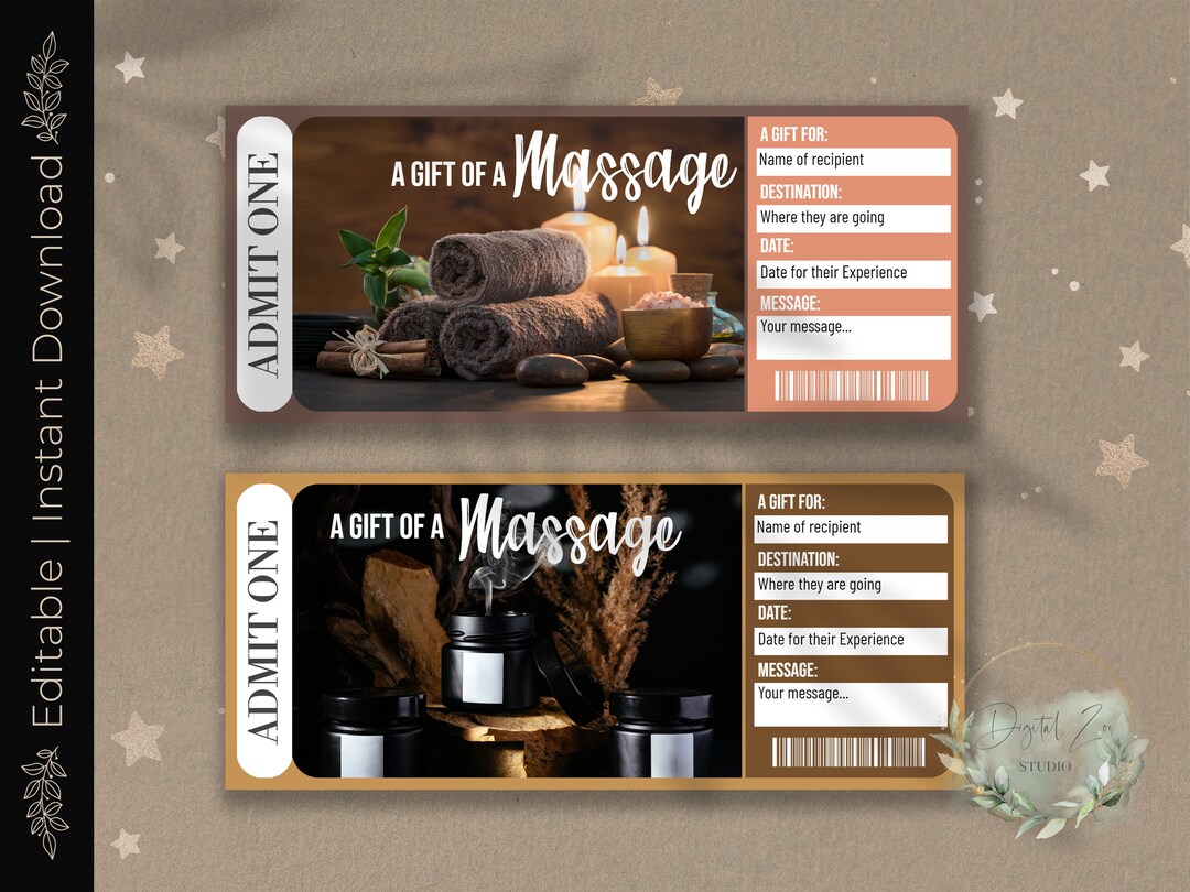 Printable MASSAGE Surprise Reveal Ticket, Gift Voucher, Editable Event ...