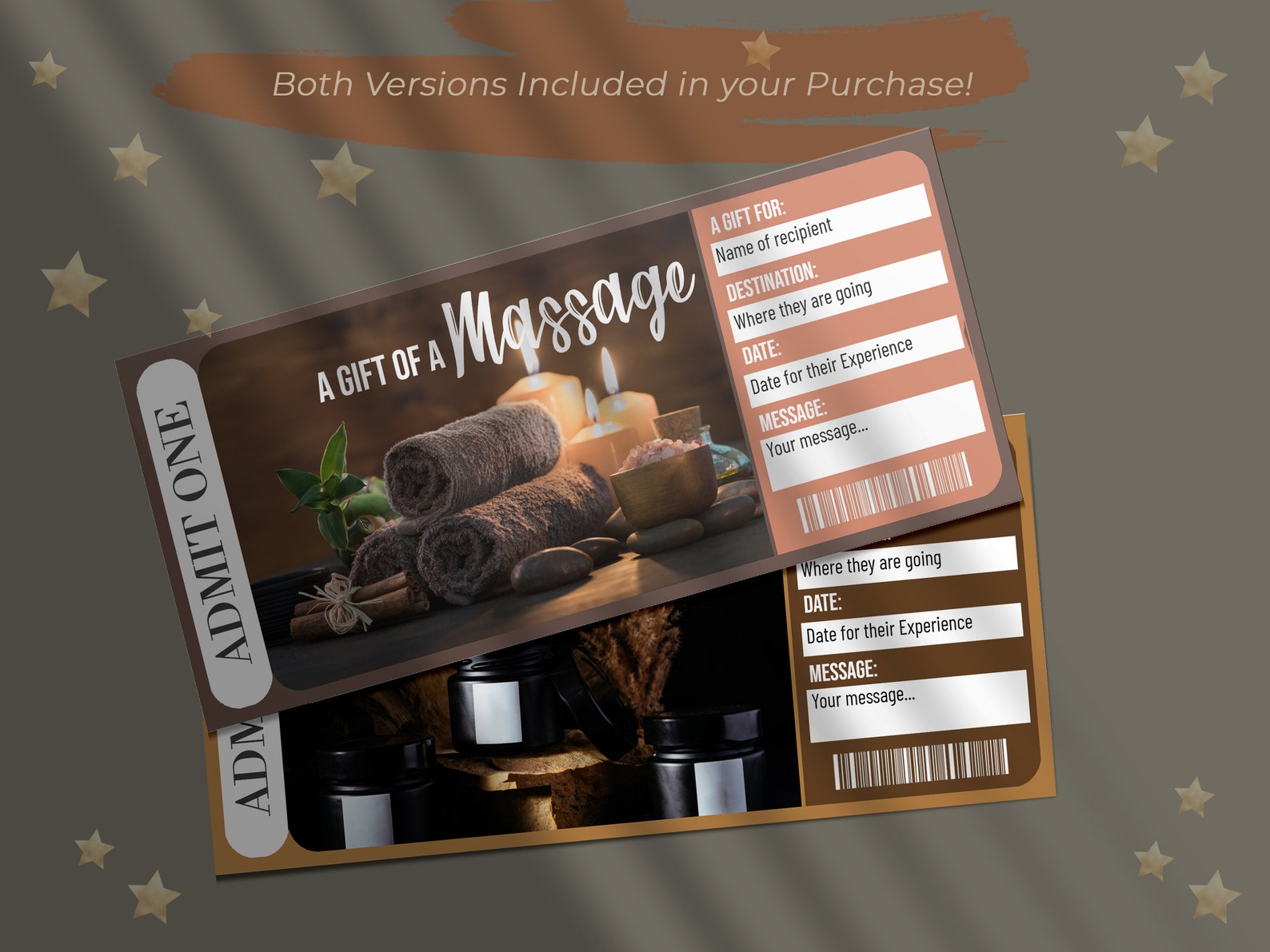 MASSAGE Gift Reveal Ticket, Customizable Template (digital Download ...
