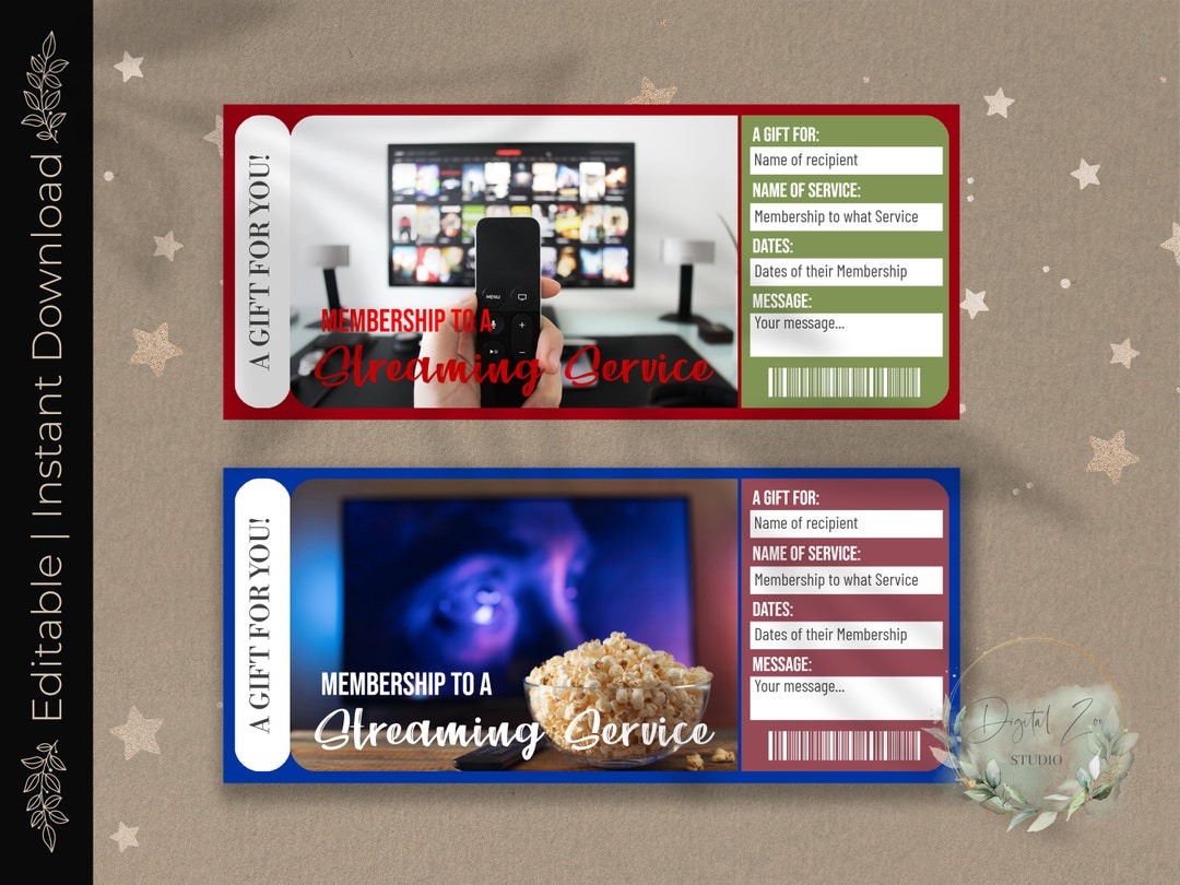 Printable STREAMING SERVICE MEMBERSHIP Surprise Reveal Ticket, Gift ...