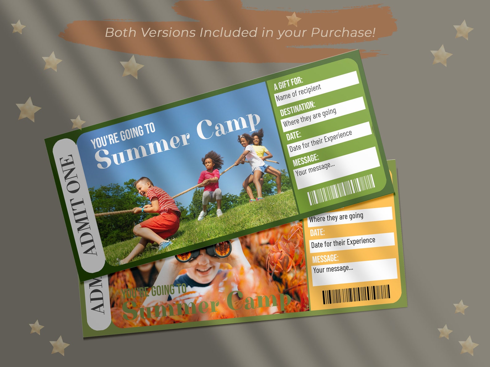 Printable SUMMER CAMP Surprise Reveal Ticket, Gift Voucher, Editable ...