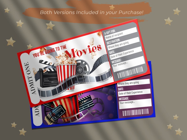 Printable MOVIE Surprise Reveal Ticket, Gift Voucher, Editable Event ...