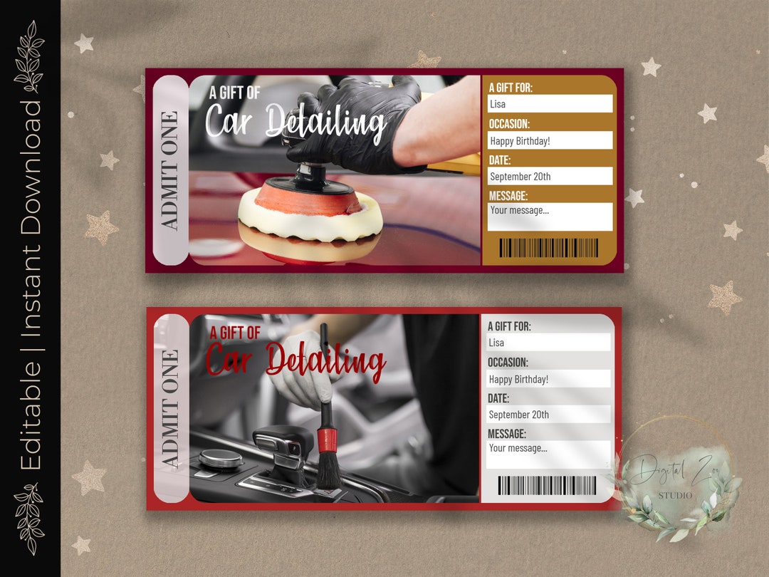 Printable CAR DETAILING Surprise Reveal Ticket, Gift Voucher, Editable ...