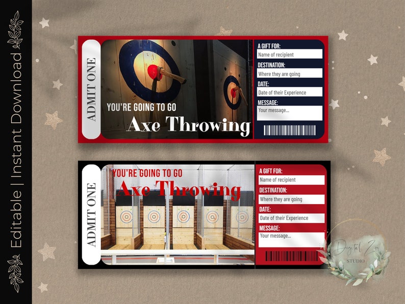 Printable AXE THROWING Surprise Reveal Ticket, Gift Voucher, Editable ...