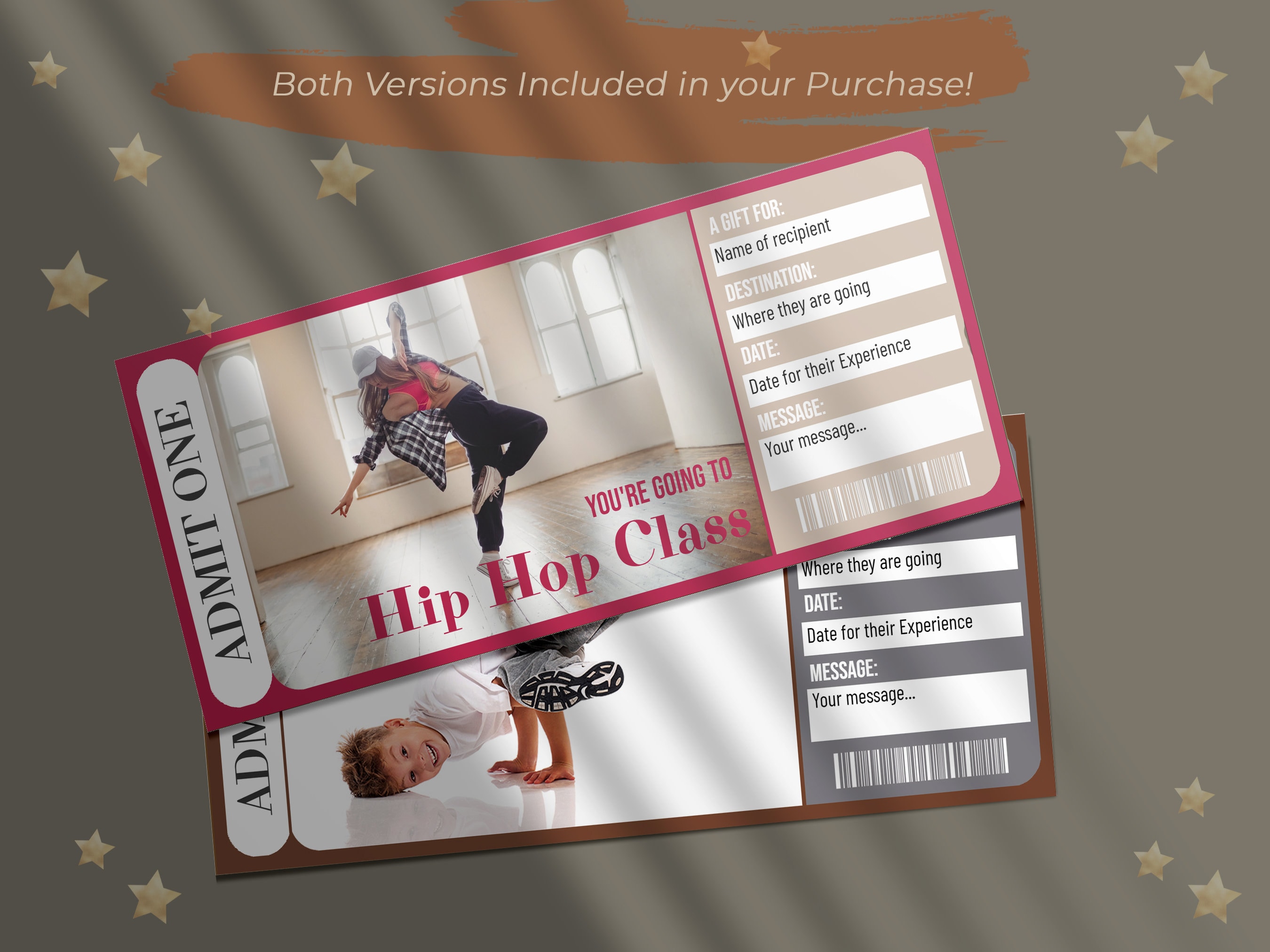 Printable HIP HOP CLASS Surprise Reveal Ticket, Gift Voucher, Editable ...