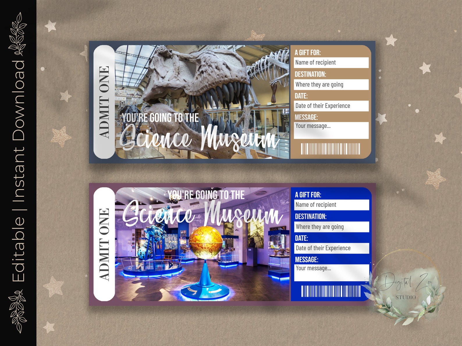 Printable SCIENCE MUSEUM Surprise Reveal Ticket, Gift Voucher, Editable ...